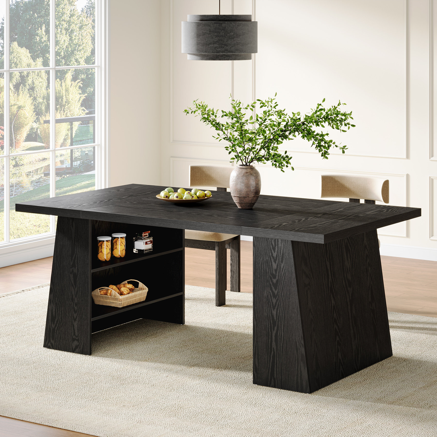 Ebern Designs 63" Rectangular Dining Table with Double Hidden Storage Space | Wayfair